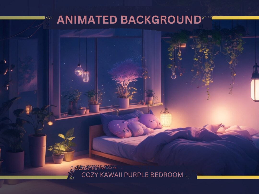 Cozy Kawaii Purple Bedroom Animated Background, Vtuber and Twitch ...