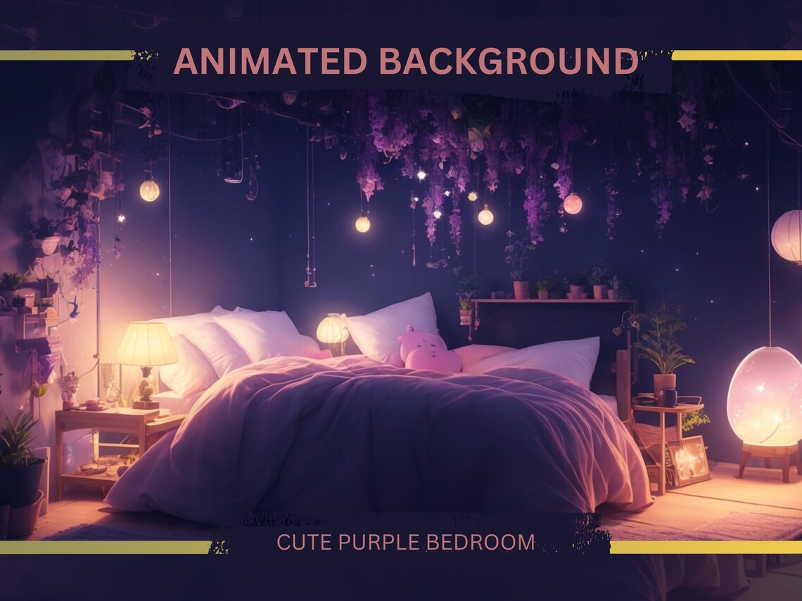 Cute Purple Bedroom Animated Background, Vtuber and Twitch Background ...