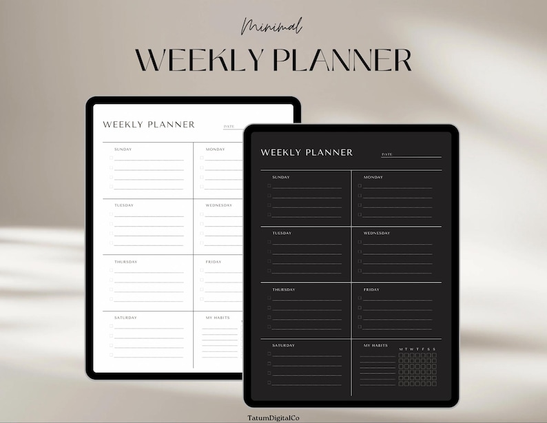 Minimalist Weekly Planner Printable – Undated, Habit Tracker (PDF) - Etsy