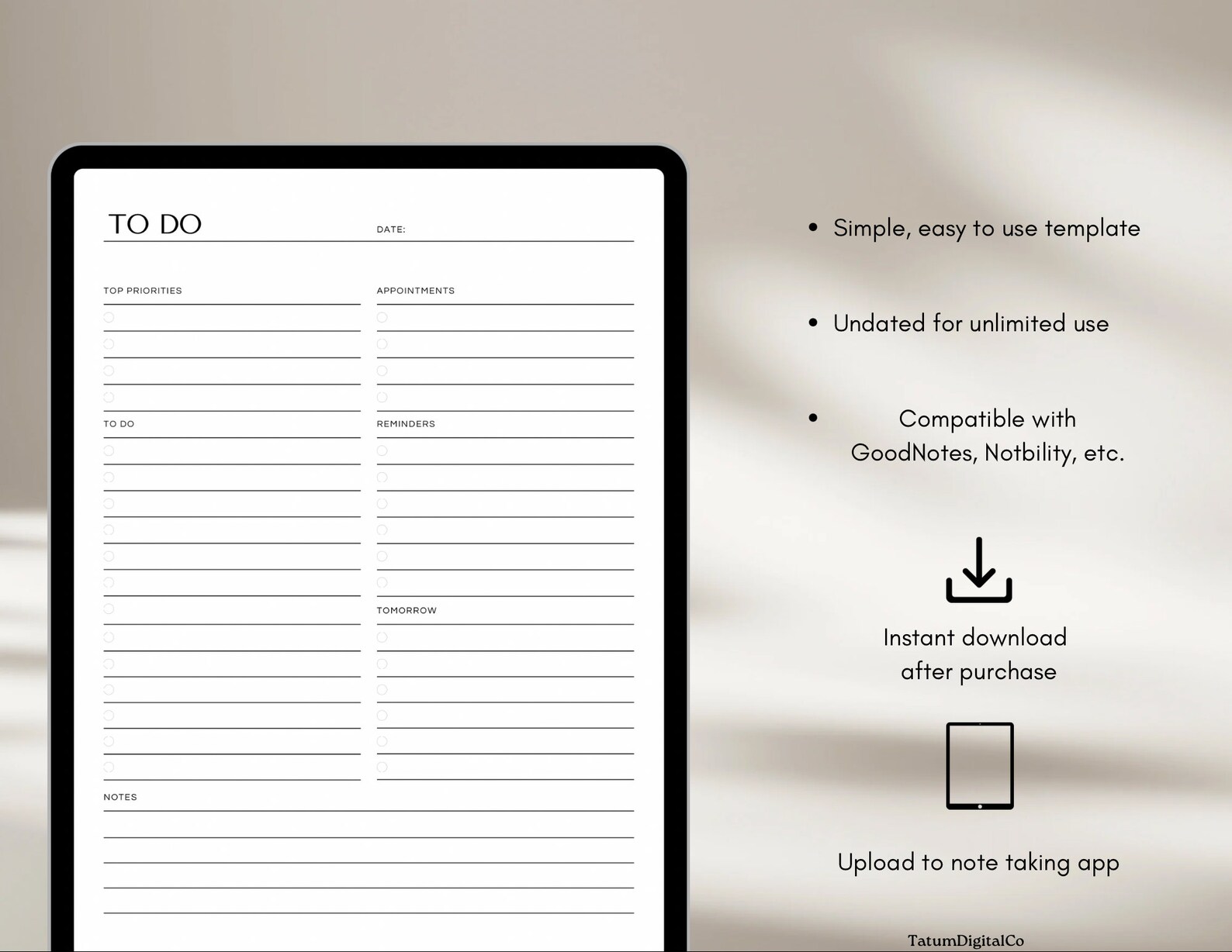 Digital to Do List, Daily to Do List, Daily Checklist, Goodnotes to Do ...