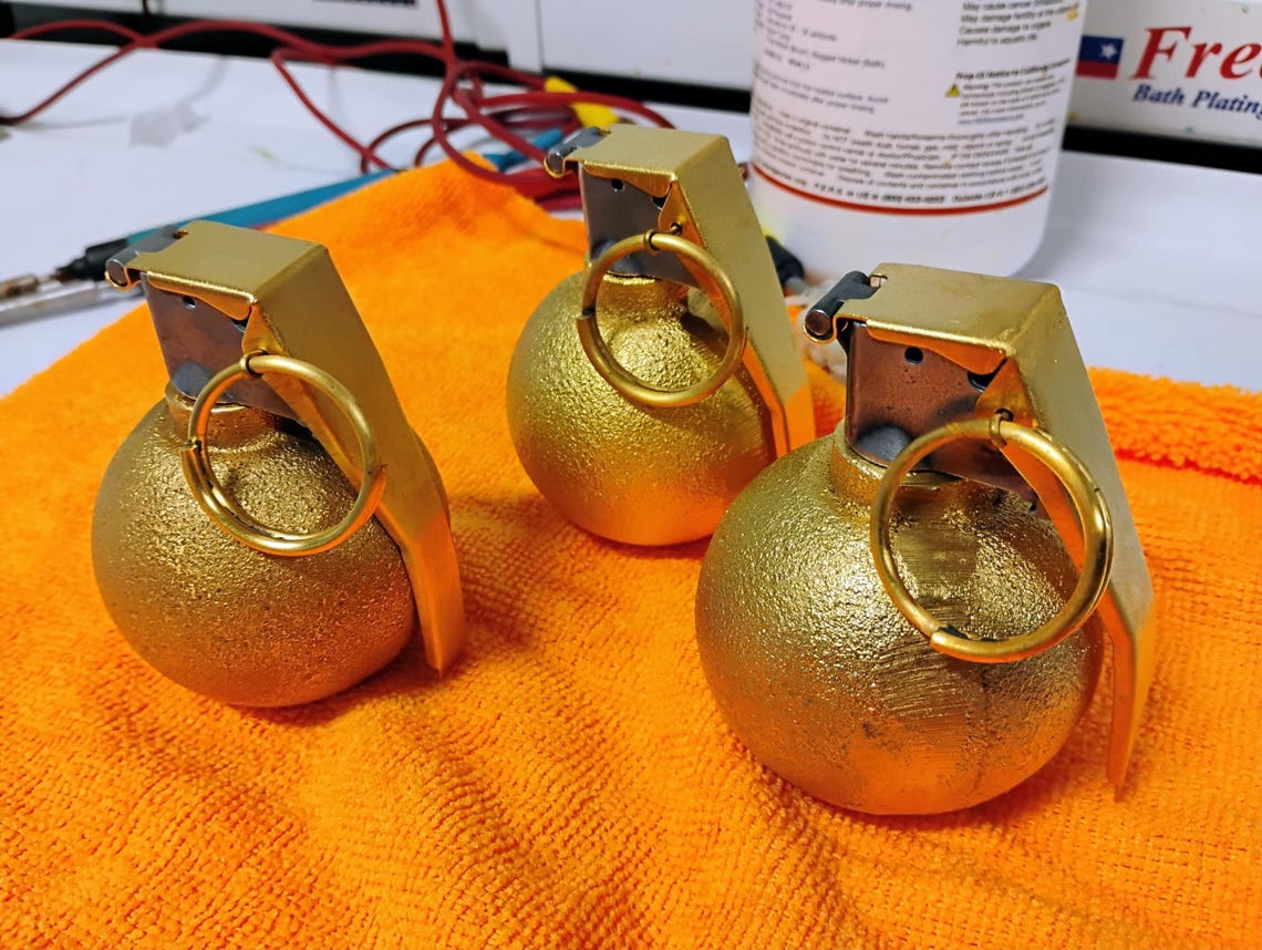 24K Gold Plated Grenade - Antique War Era Baseball Grenade, Plated in ...