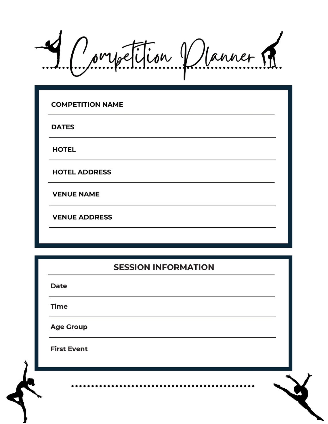 Gymnastics Competition Planner 10 Page Printable Bundle - Etsy