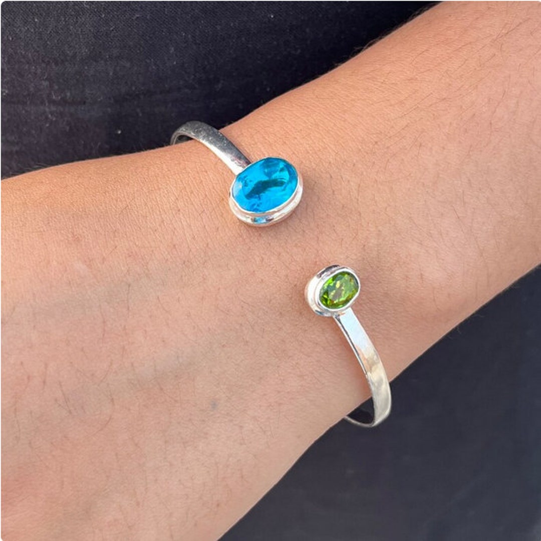 Blue Topaz Bangle, Peridot Bangle, Gemstone Bangle, Dainty Bangle ...