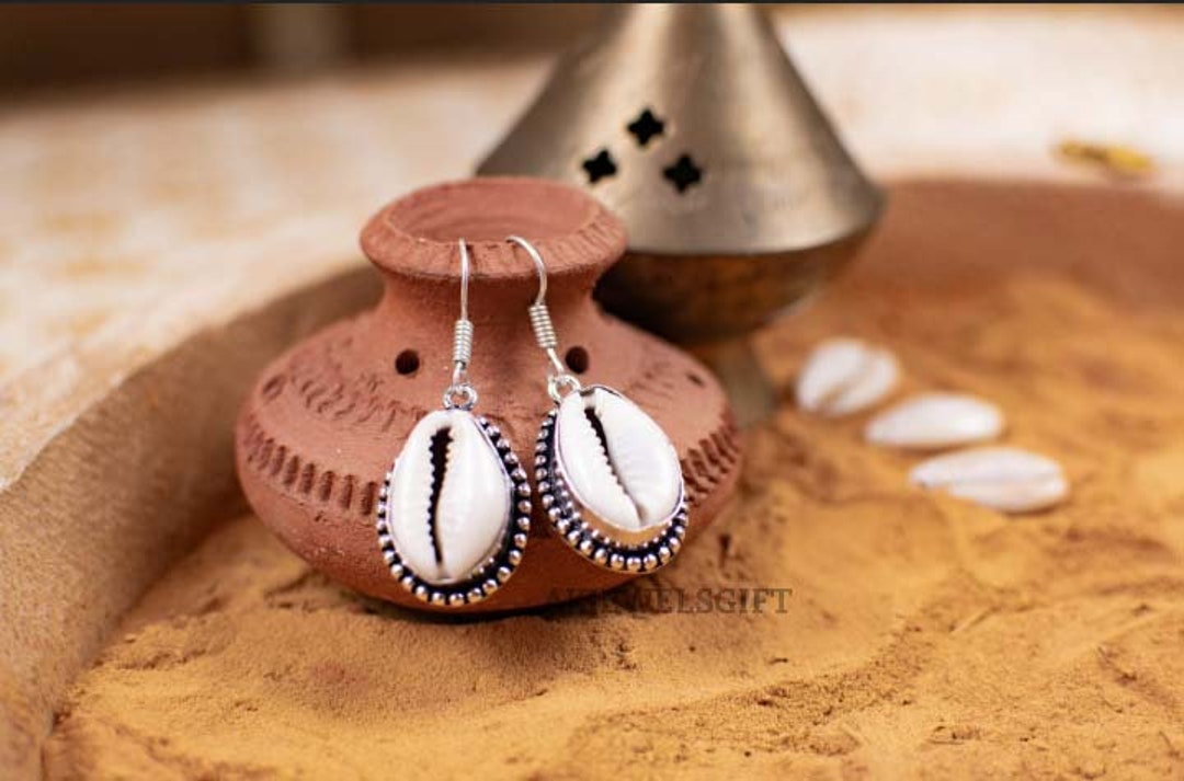 Cowrie Shell Earring, African Cowry Sterling Silver Earring, Money ...
