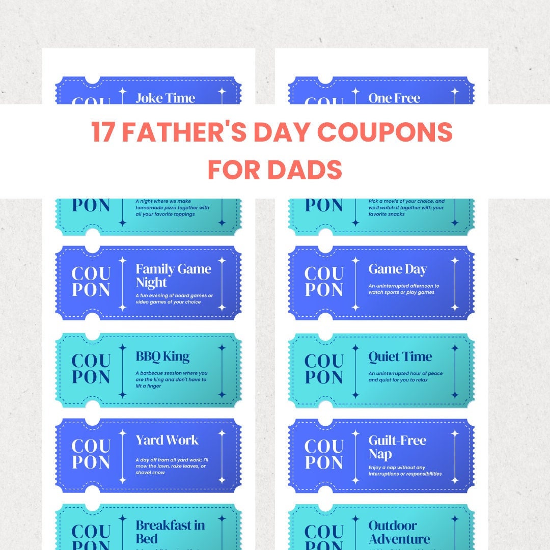 Father's Day Coupons for Dads Printable PDF With 17 Fun and Relaxing ...