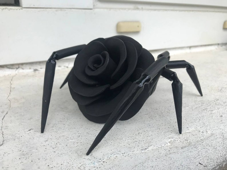 Hand Forged Metal Spider Figurine With Rose: Cubic Zircon Eyes - Etsy