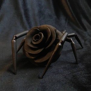 Hand Forged Metal Spider Figurine With Rose: Cubic Zircon Eyes - Etsy