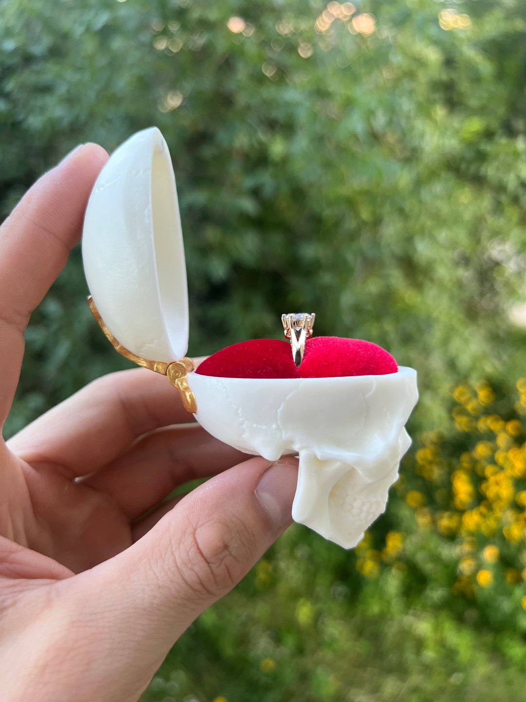 Gothic Skull Ring Box: Red Velour Pillow. Engagement Proposal - Etsy