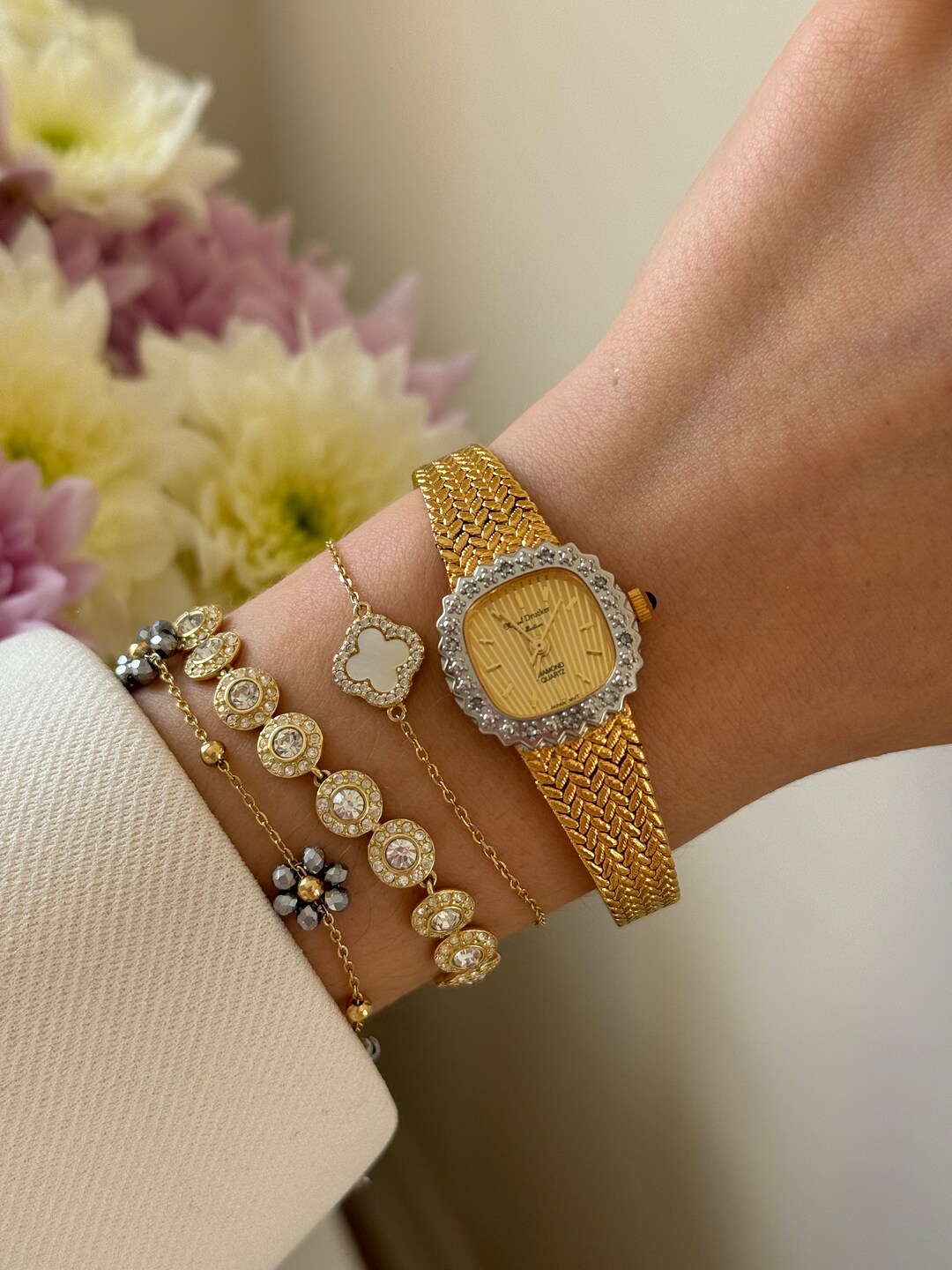 Stunning Rare Vintage Marcel Drucker Watch Gold Plated Sparkly Cut ...