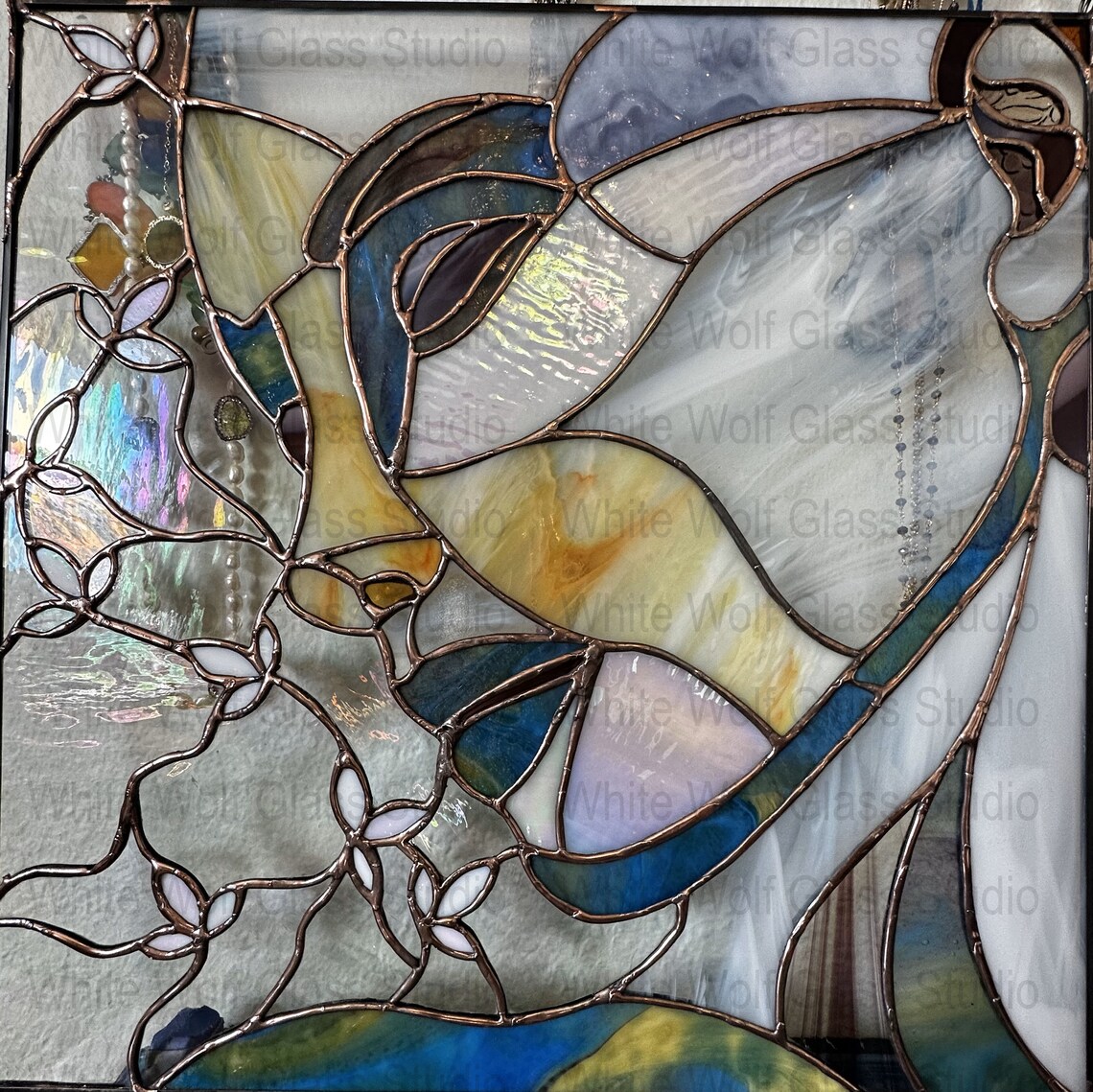 Abstract Stained Glass Panel, Modern Art Glass Window Decor ...