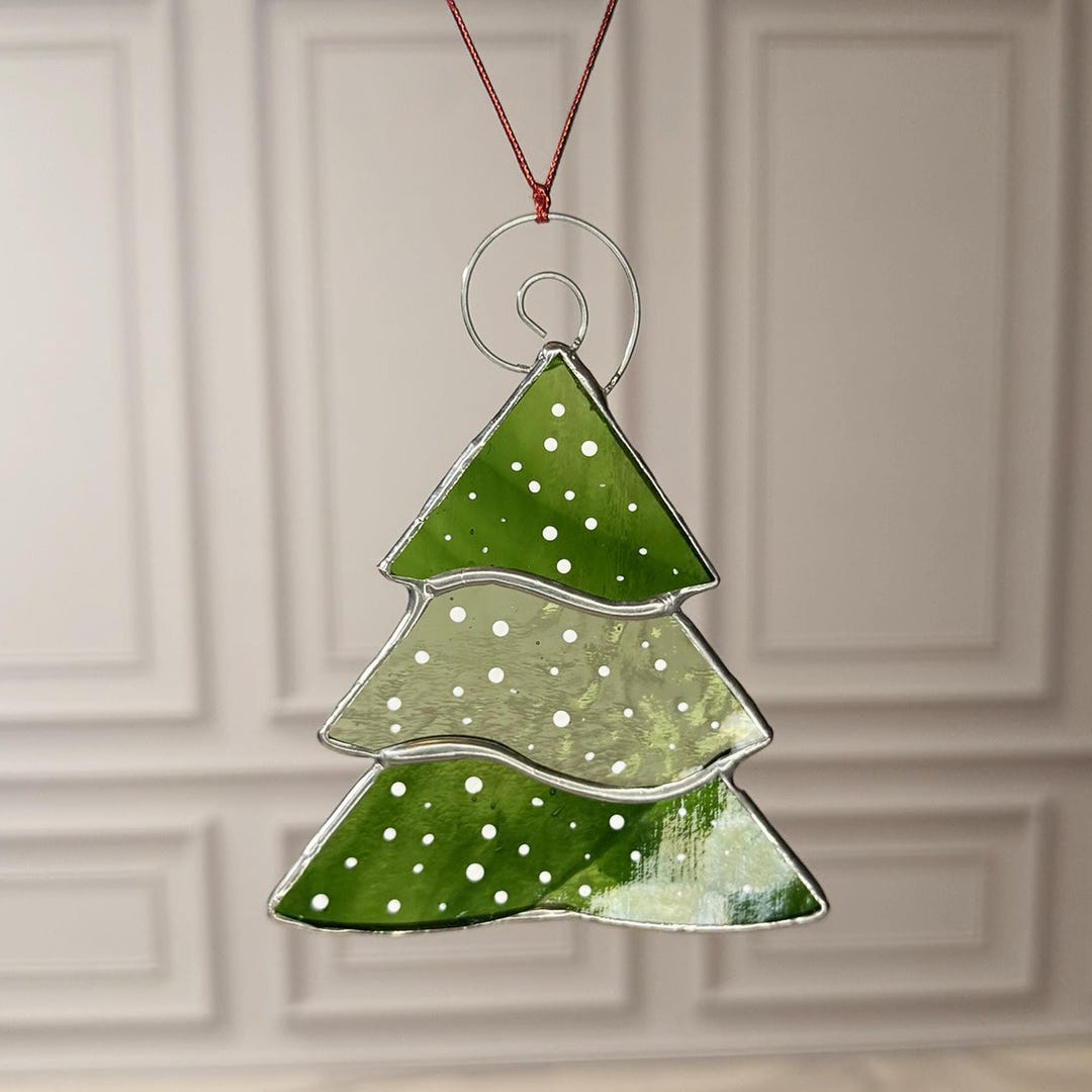 Handmade Stained Glass Christmas Tree Ornament - Holiday Window Decor ...