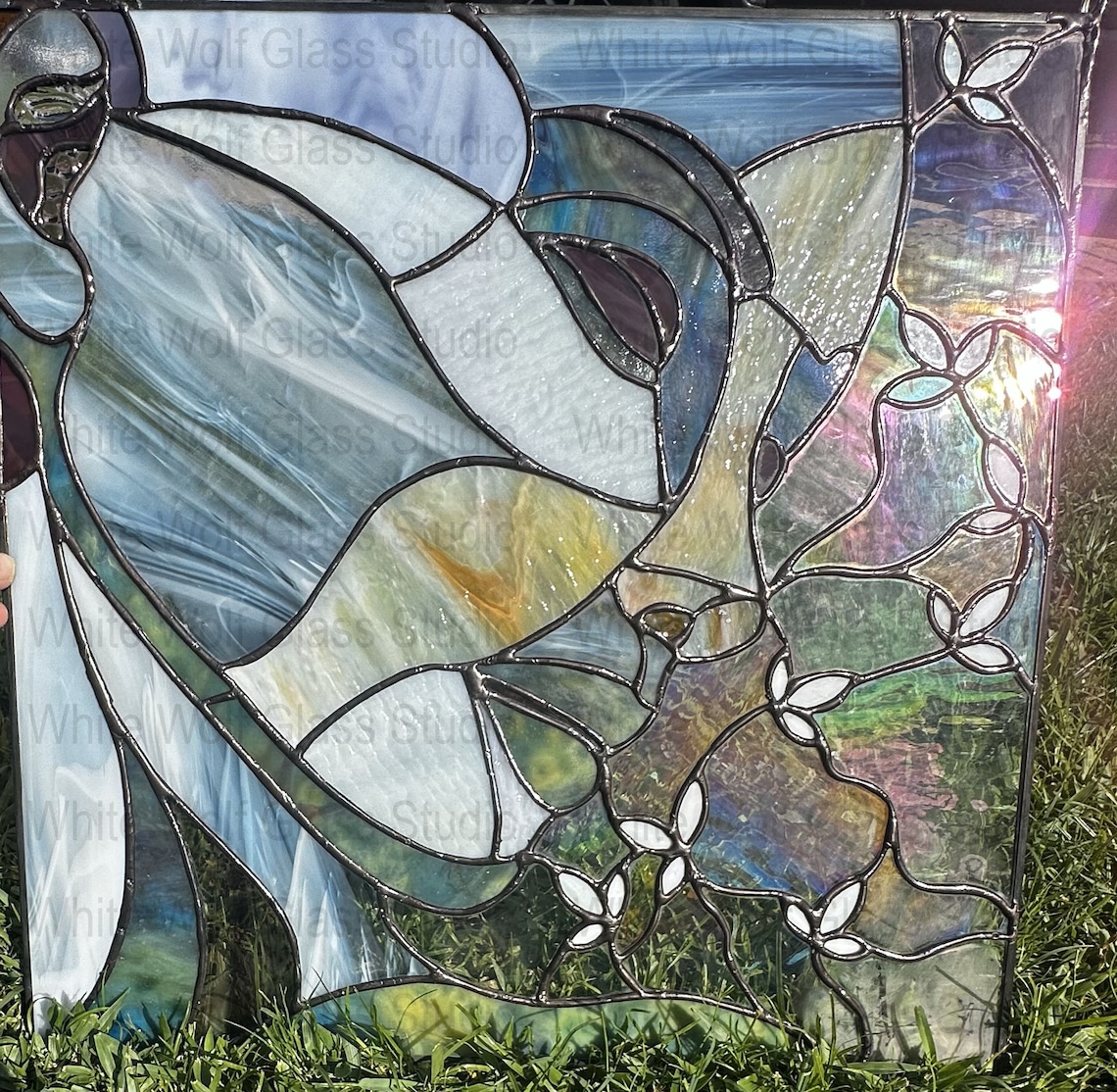 Abstract Stained Glass Panel, Modern Art Glass Window Decor ...