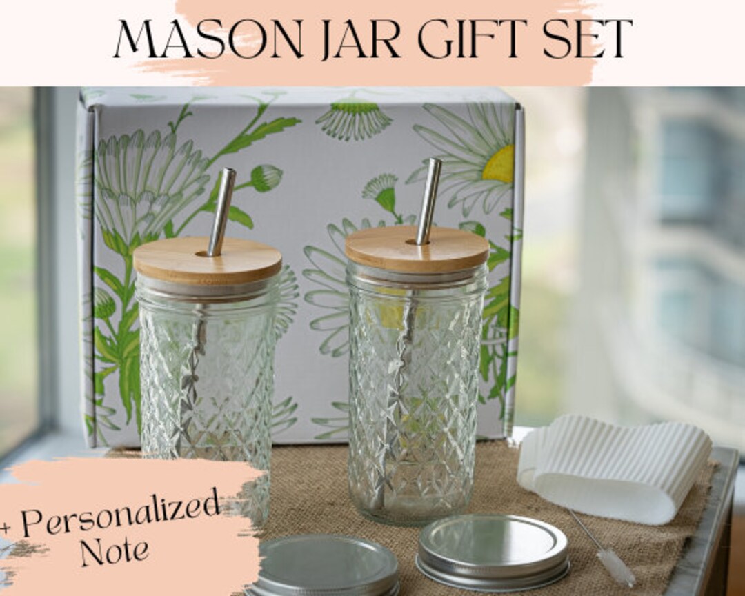 Mason Jar Gift Set Personalized Note 2 22oz Coffee Cup W/bamboo Lids ...