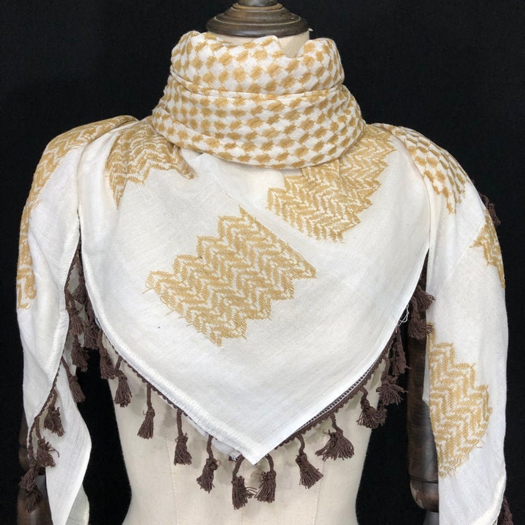 Authentic Yellow and White Kufiya Traditional Palestinian Craftsmanship ...