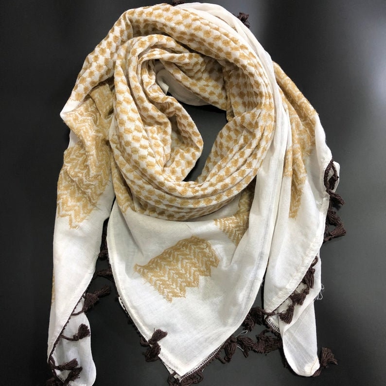 Authentic Yellow and White Kufiya Traditional Palestinian Craftsmanship ...