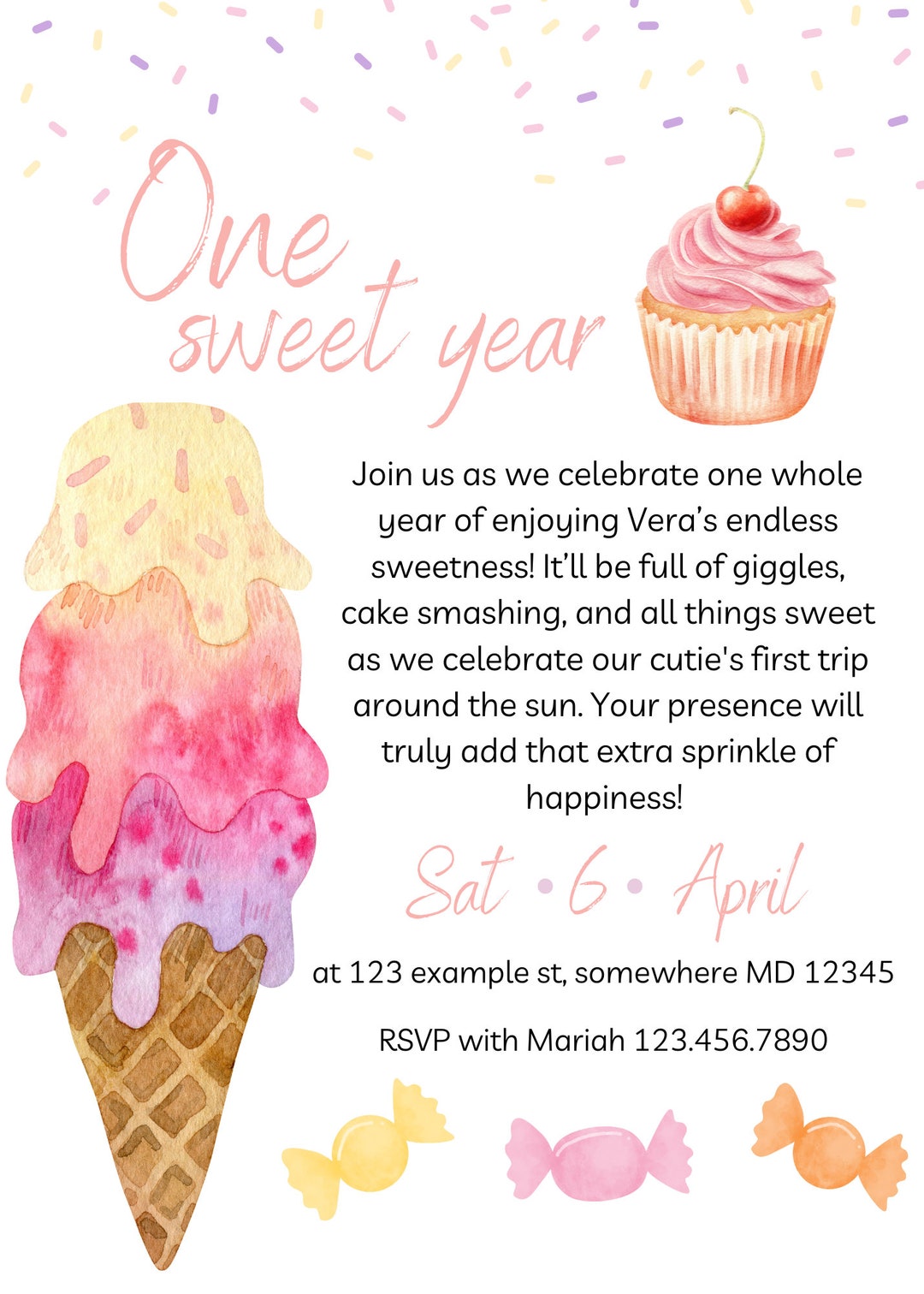 One Sweet Year First Birthday Invitation Digital File - Etsy