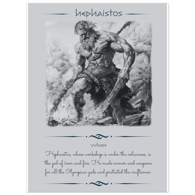 Greek Mythology Poster, Hephaistos Poster, Greek Mythology Art, Greek ...