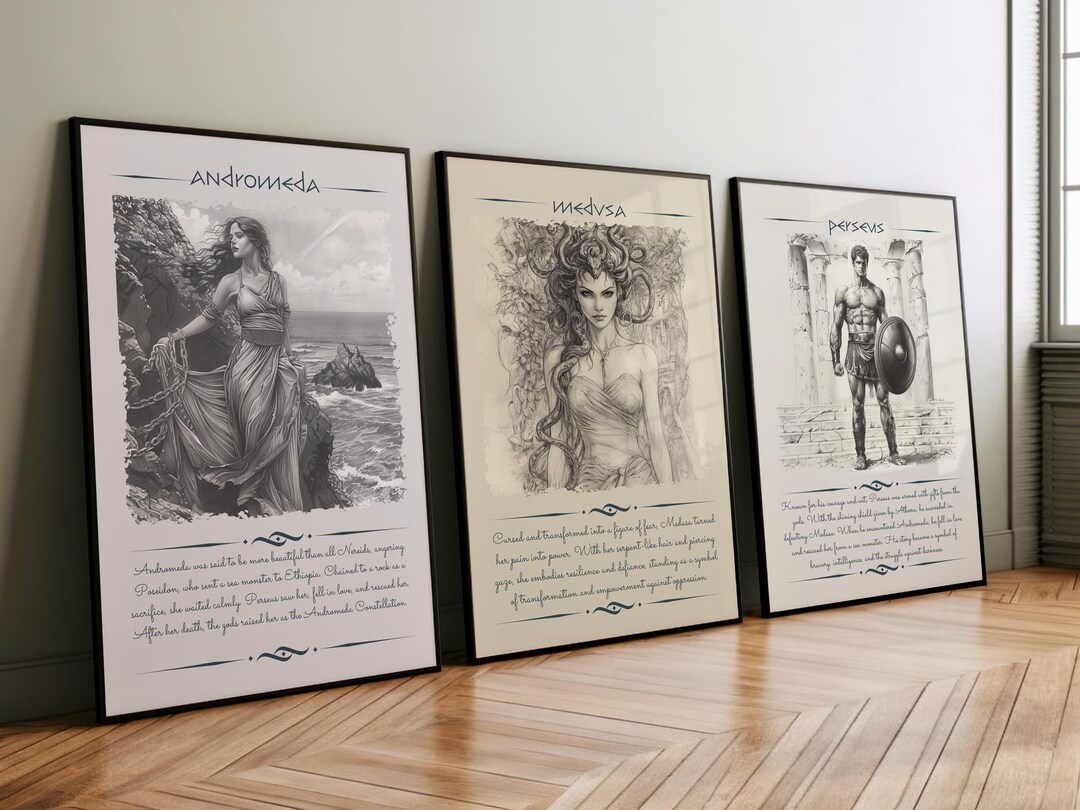 Greek Mythology Wall Art Set, Perseus, Medusa & Andromeda Framed Canvas ...