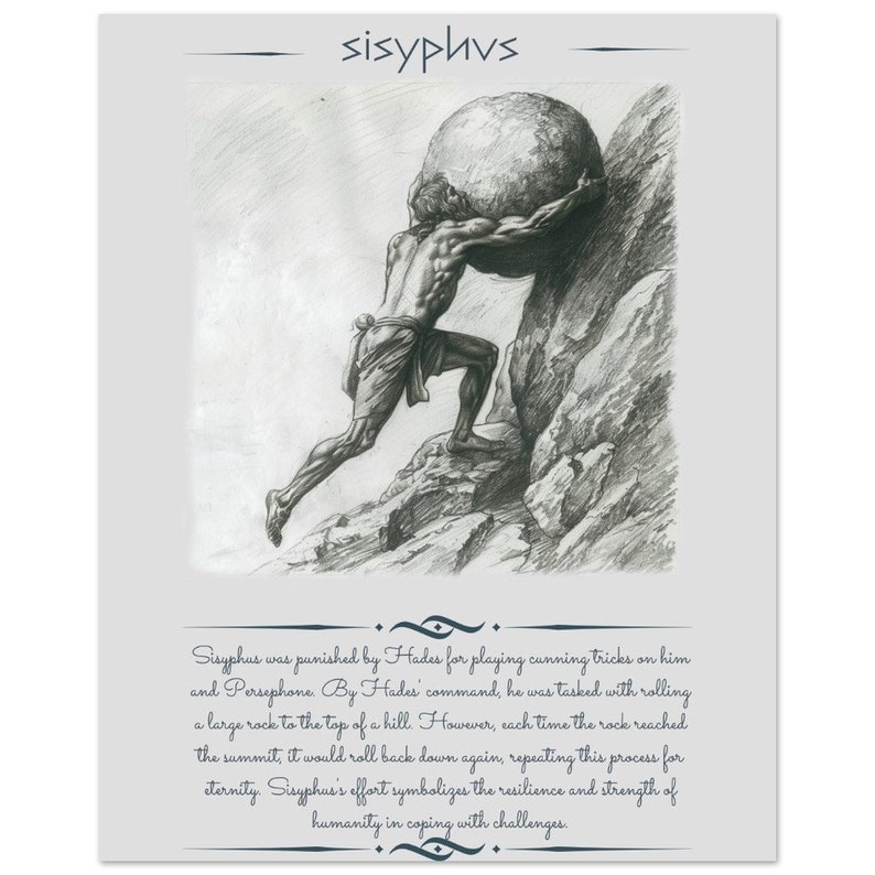 Greek Mythology Poster, Sisyphus Poster, Greek Mythology Art, Greek Mythology Gift, Greek ...