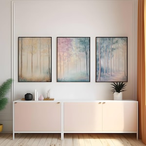 Foggy Forest Wall Art Set, 3-piece Minimalist Tree Posters, Nature ...