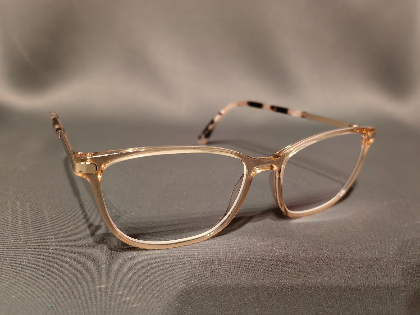 Specsavers AIDEEN Eyeglasses Frame, Transparent Brown + Gold Metal, New ...