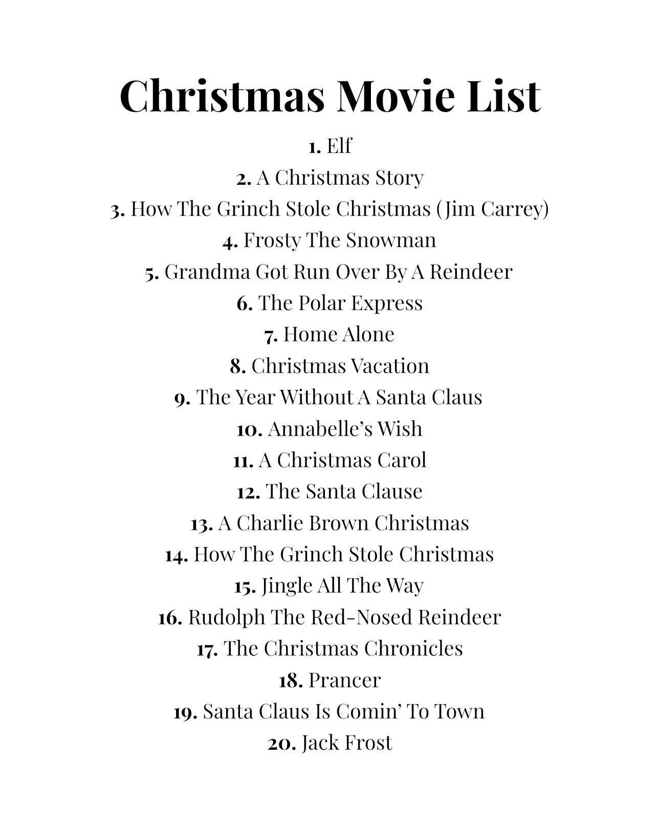 20 Christmas Dinner & Movie Night Menus | White | Digital Download ...