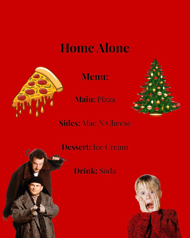 20 Christmas Dinner & Movie Night Menus | Red | Digital Download ...
