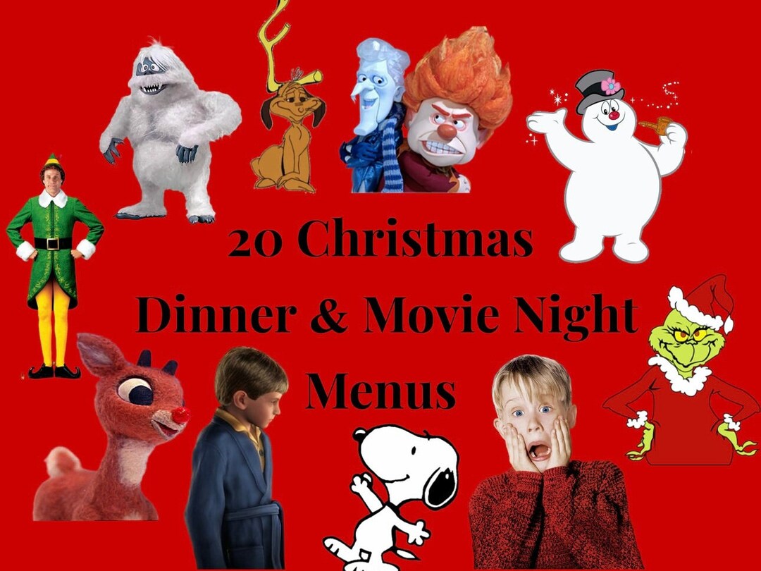 20 Christmas Dinner & Movie Night Menus | Red | Digital Download ...