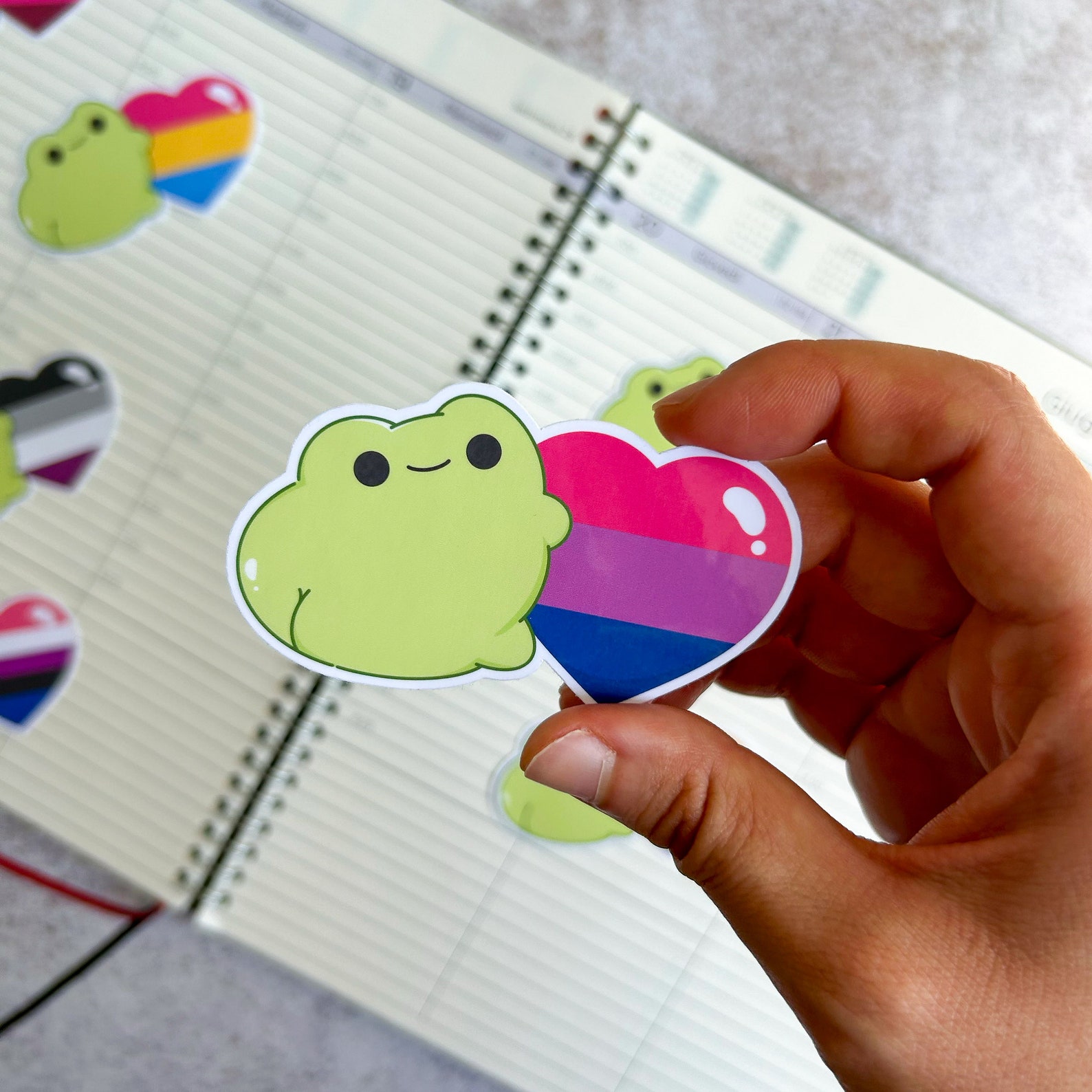 Bisexual Pride Heart Frog Die Cut Sticker Bujo Cute Stationery ...