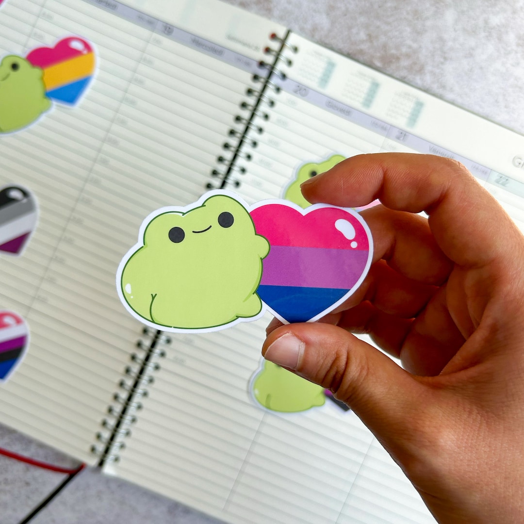 Bisexual Pride Heart Frog Die Cut Sticker | Bujo | Cute Stationery ...