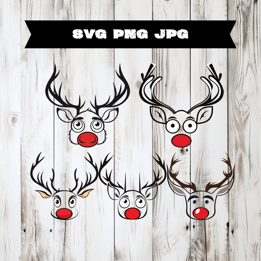 Caras de reno de Navidad SVG PNG JPG Paquete, Reno de Navidad Svg, Reno ...