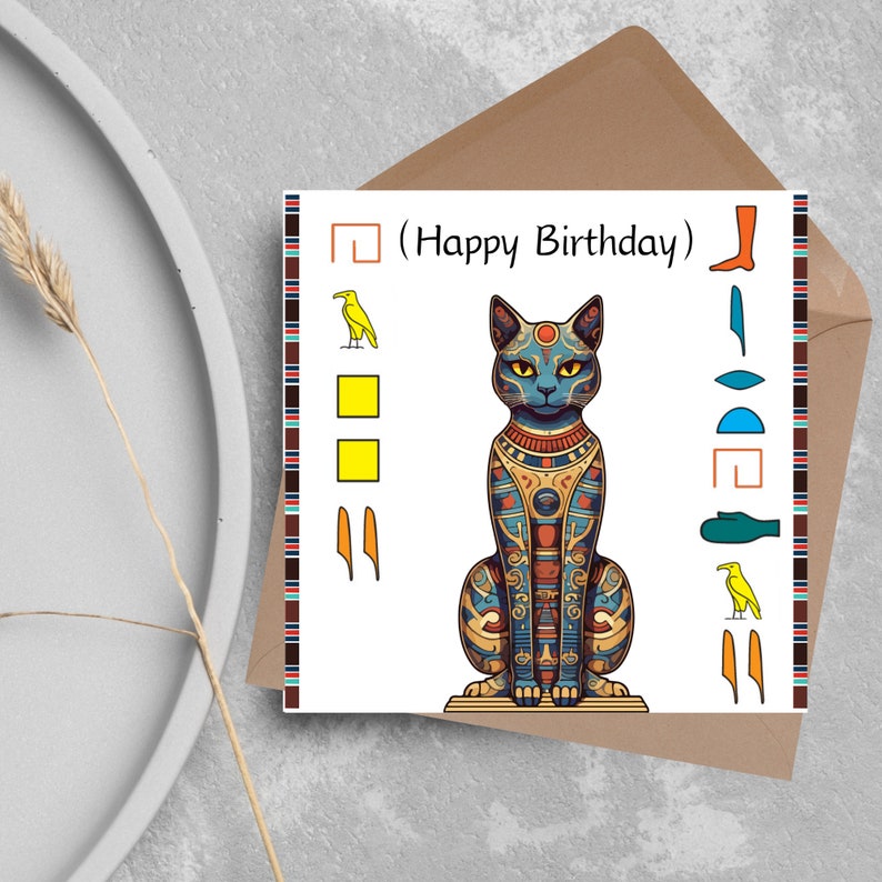 Egyptian Cat Birthday Card, Hieroglyph Happy Birthday, Egyptology ...