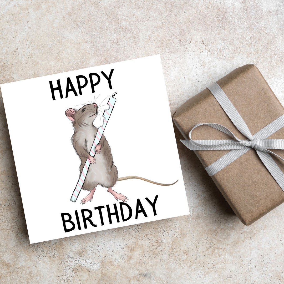 Cute Rat Birthday Card, Birthday Card With Rat Design, Cute Birthday ...