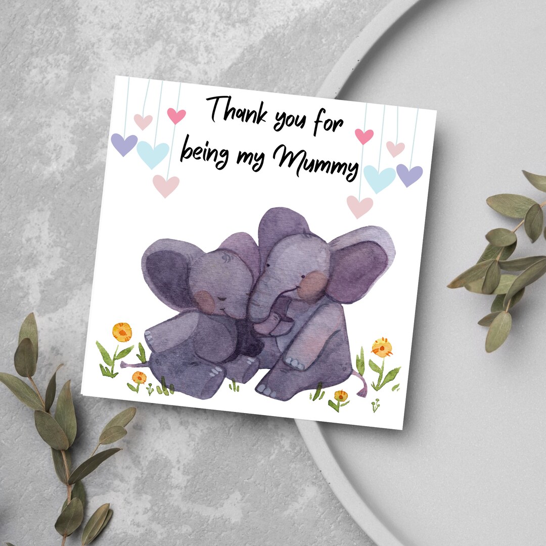 Elephant Mothers Day Card, Cute Card for Mum, Greetings Card, Happy ...