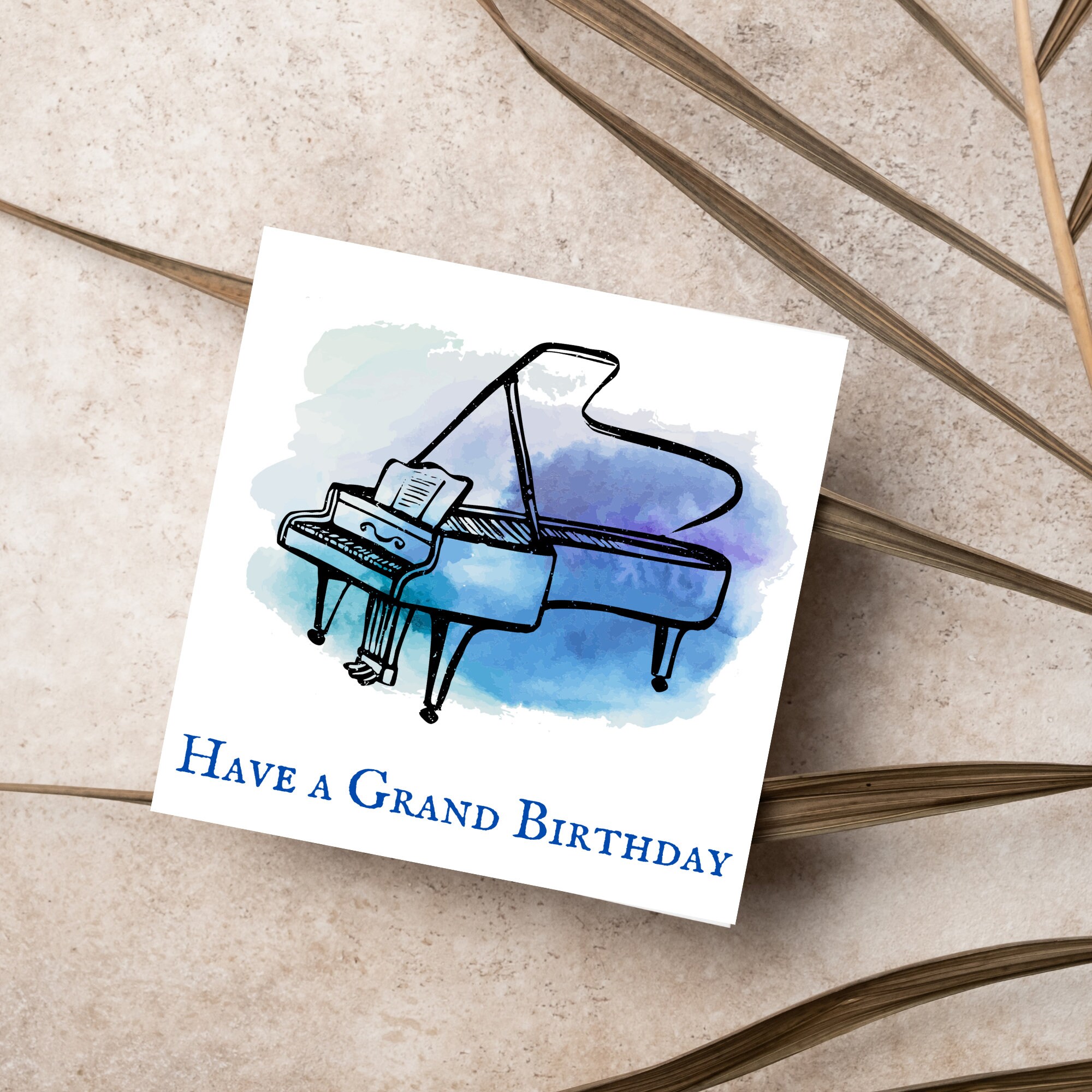 Piano Design Birthday Card, Grand Piano, Pianist Card, Watercolour ...