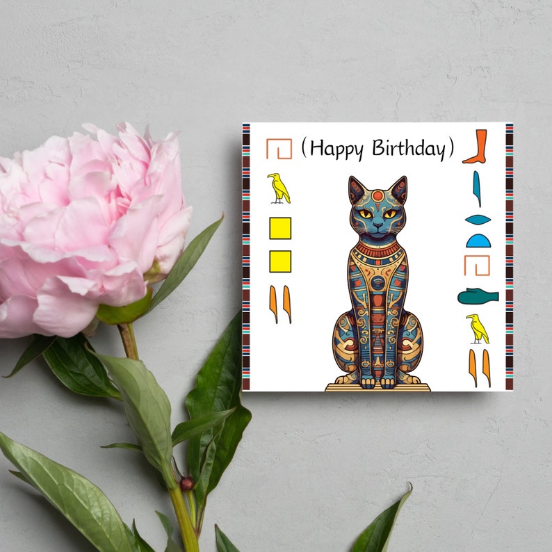Egyptian Cat Birthday Card, Hieroglyph Happy Birthday, Egyptology ...