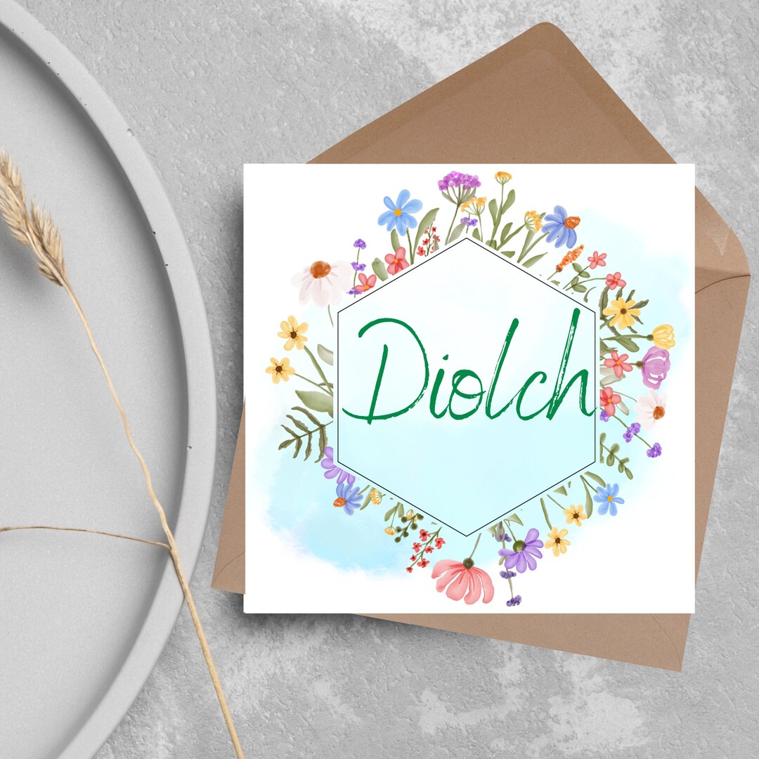 Diolch Card, Welsh Thank You Card, Floral Welsh Thank You Card, Thank ...