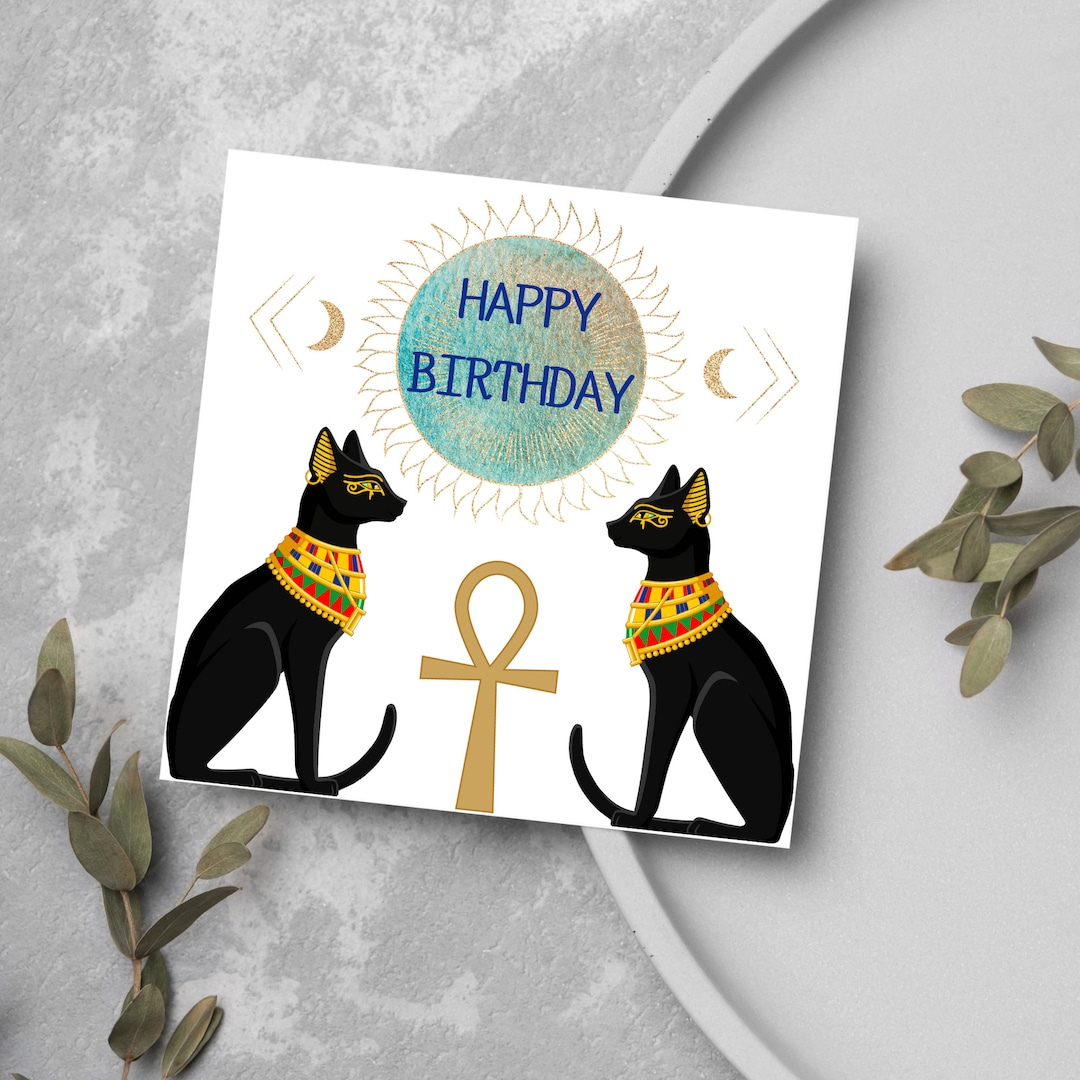 Egyptian Sphinx Birthday Card, Happy Birthday, Egyptology, Cat God ...