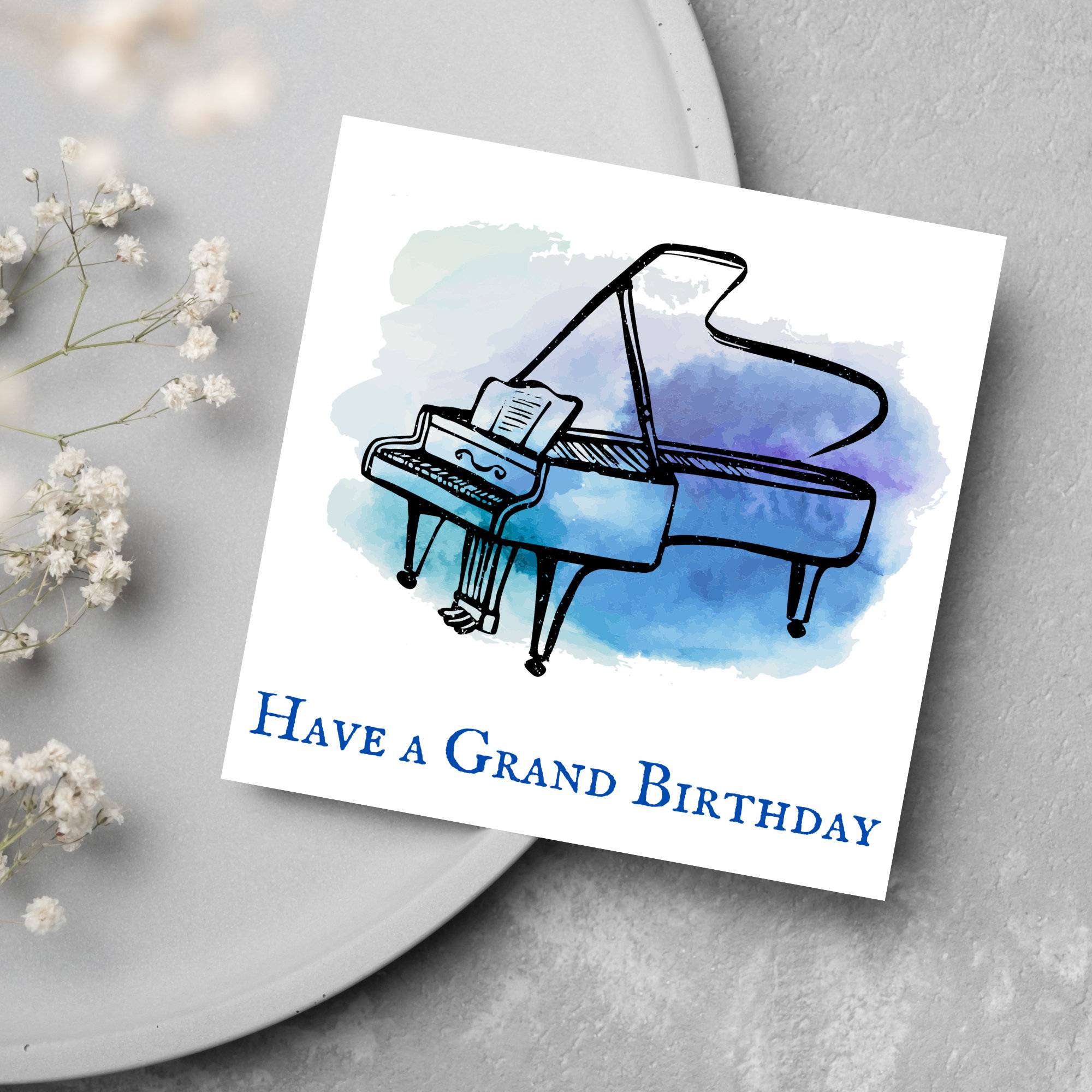 Piano Design Birthday Card, Grand Piano, Pianist Card, Watercolour ...