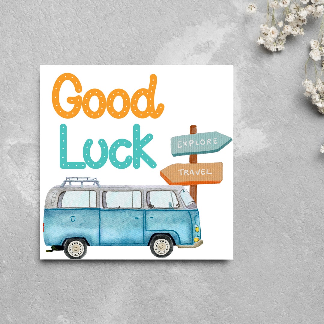 Good Luck Card, VW Camper Van, Going Away Card, Good Luck Traveling ...