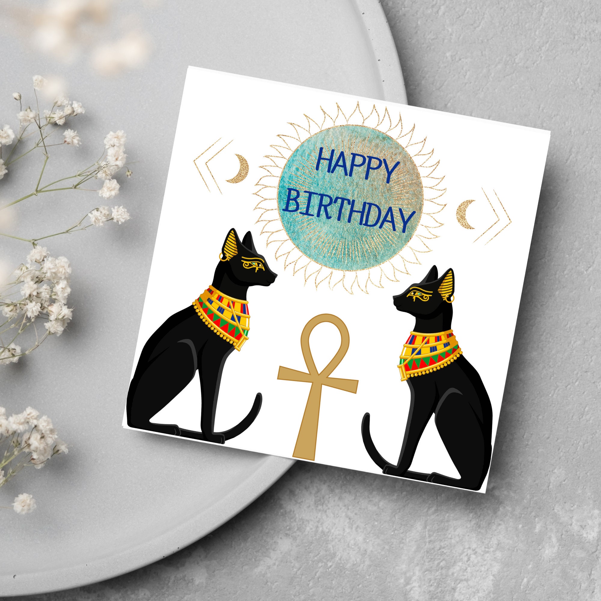 Egyptian Sphinx Birthday Card, Happy Birthday, Egyptology, Cat God ...