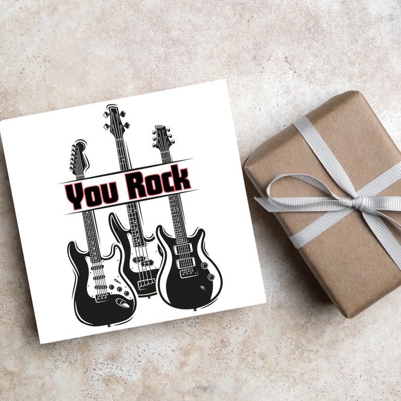 Rock Guitar Birthday Card Featuring Electric Guitars 'you Rock', Card ...
