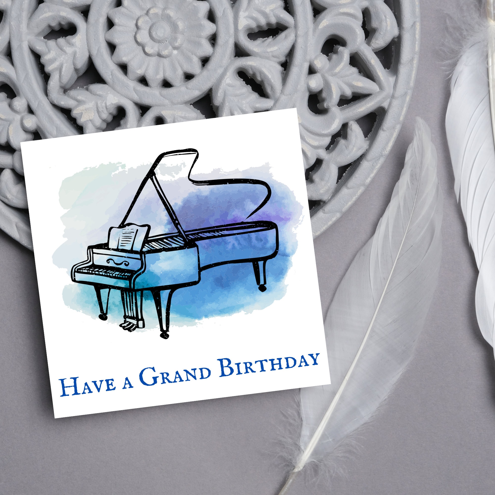 Piano Design Birthday Card, Grand Piano, Pianist Card, Watercolour ...