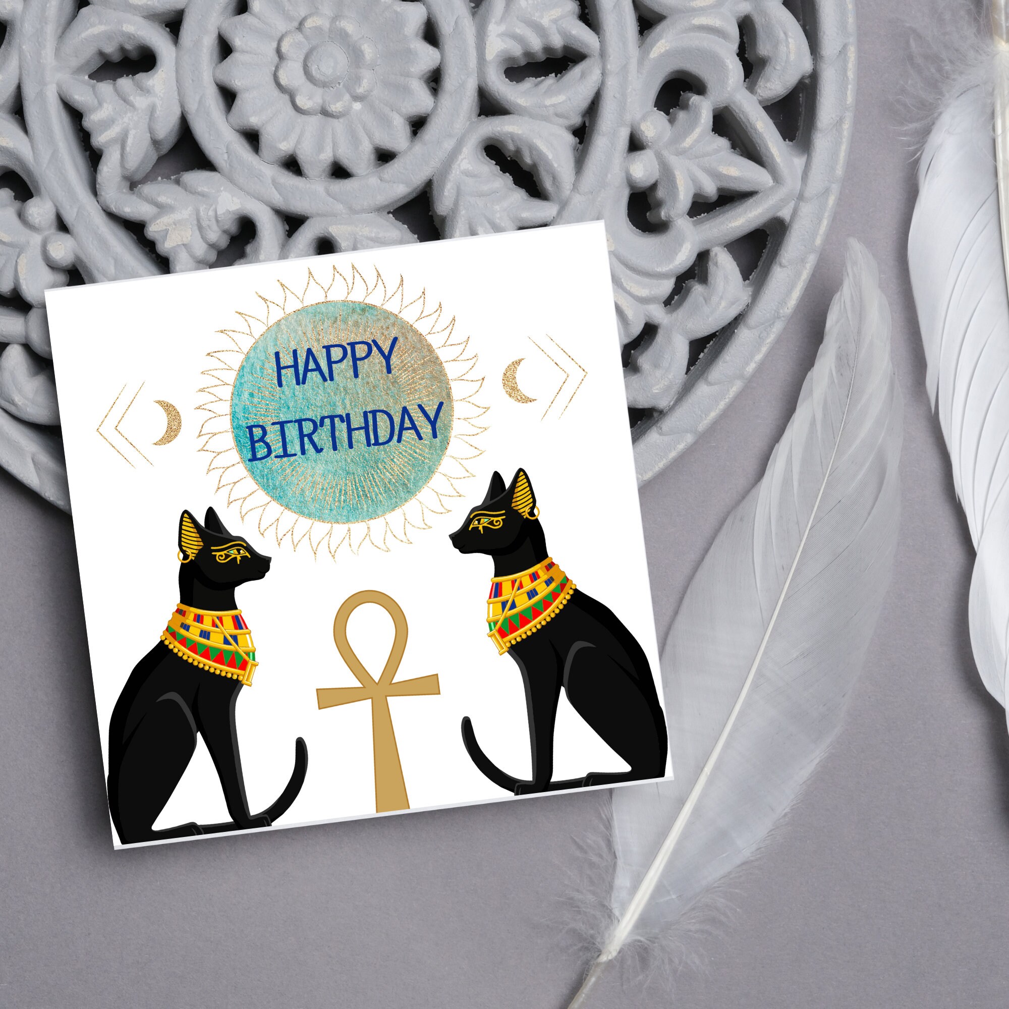 Egyptian Sphinx Birthday Card, Happy Birthday, Egyptology, Cat God ...