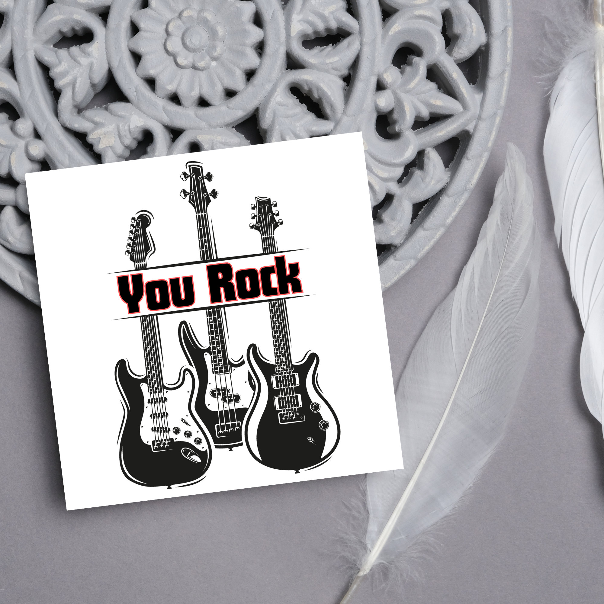 Rock Guitar Birthday Card Featuring Electric Guitars 'you Rock', Card ...
