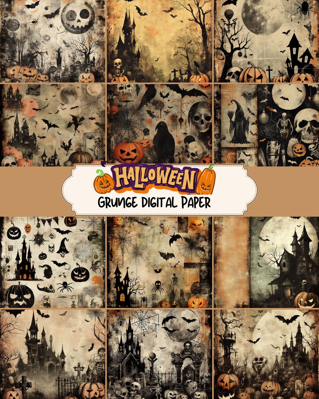 Vintage Halloween Digital Paper Set of 12 Digital - Etsy