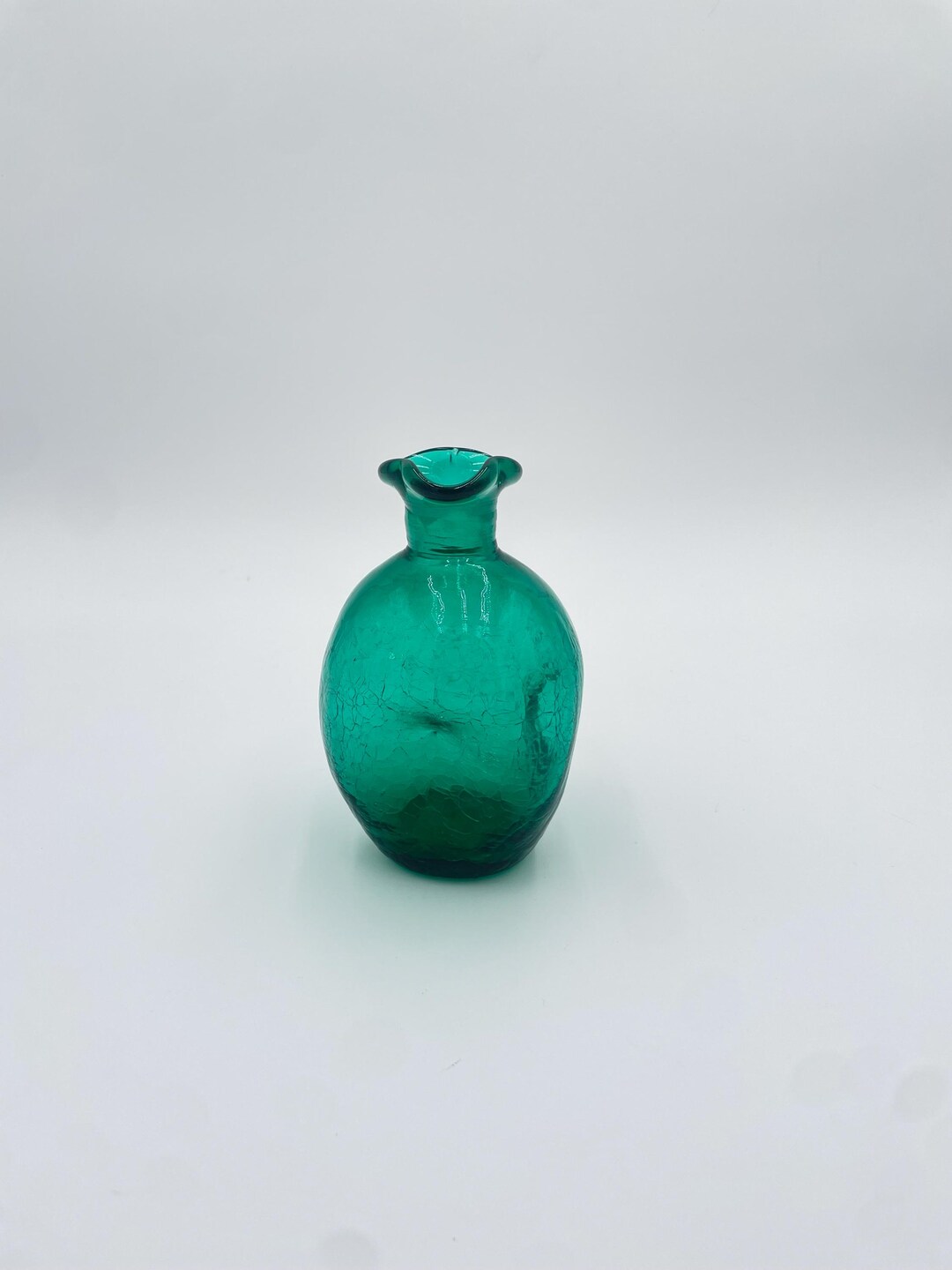 Vintage Pilgrim Glass Teal/emerald Green Crackle Pinched Glass Decanter ...