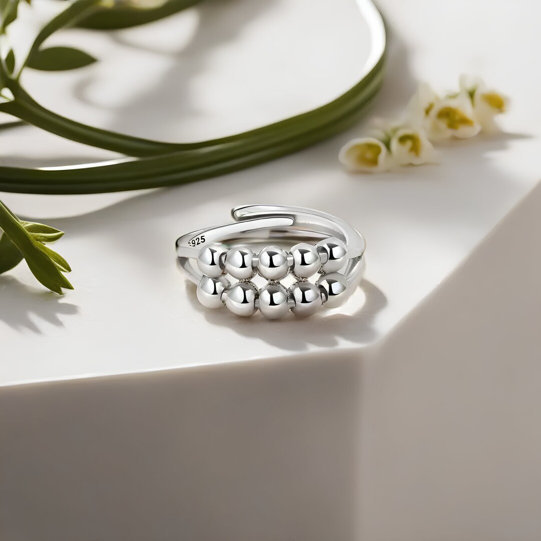 Silver ADHD Bead Ring Fidget Spinner for Anxiety Relief,adjustable ...