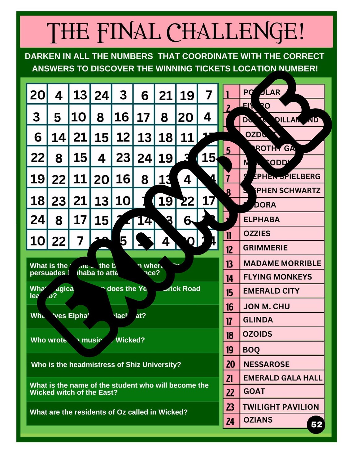 Wicked Movie Trivia Scavenger Hunt - 6-20+ Players - Digital PDF - Etsy