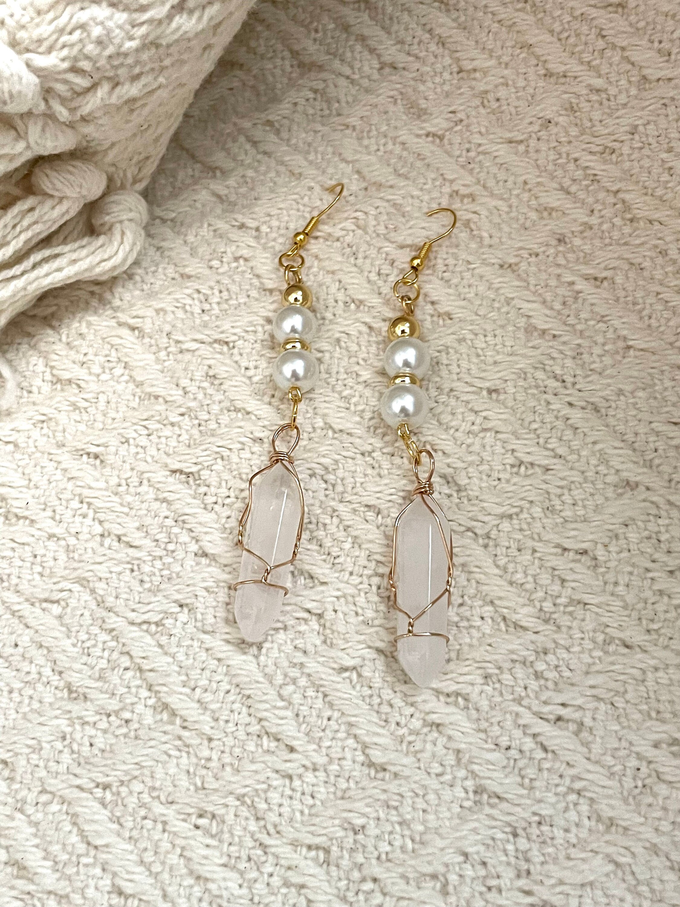 Crystal Point Earrings, Clear Quartz Earrings, Wire Wrapped Clear ...